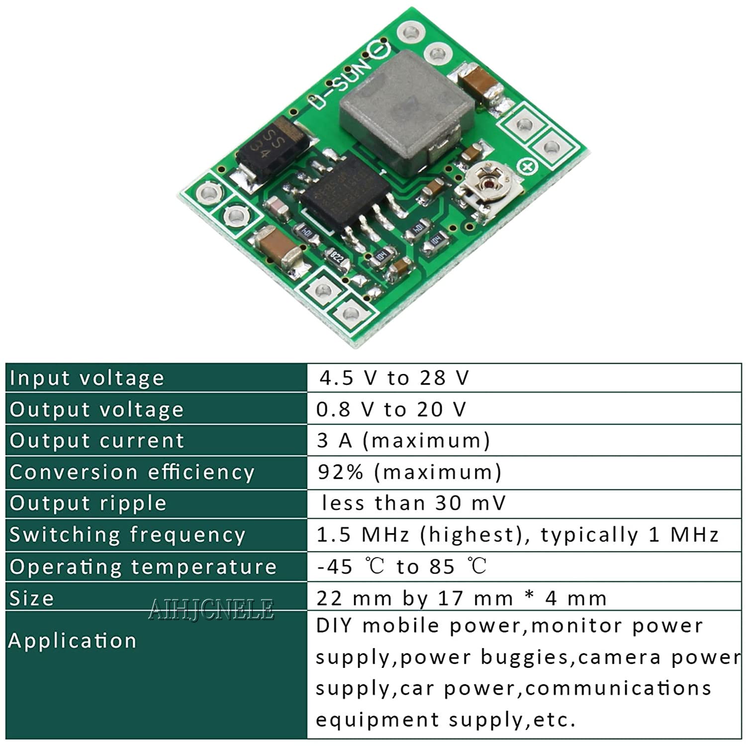 AIHJCNELE 5pcs MP1584 MP1584EN 3A Mini DC-DC Buck Converter 4.5V~28V to 0.8V~20V Adjustable Step Down Power Module Better Than LM2596 with Crocodile Clips Cable for Arduino Raspberry Pi
