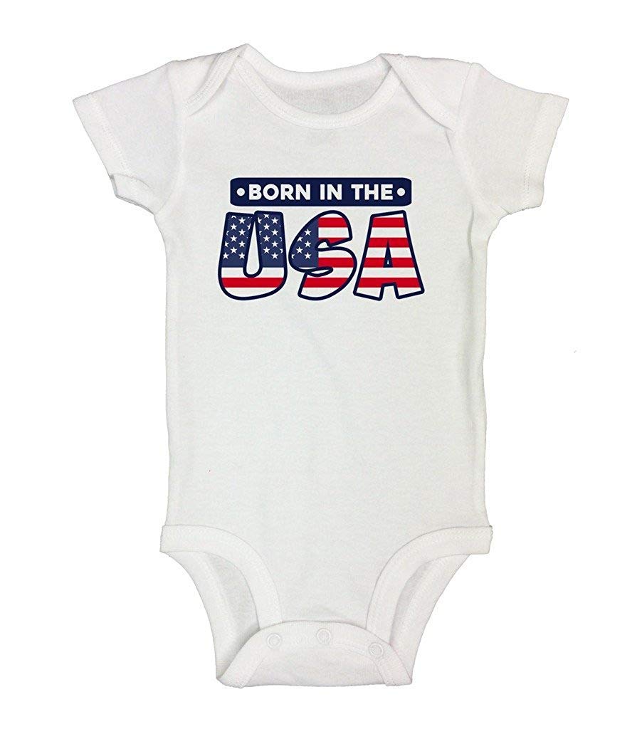 Little Royaltee Shirts Kids American Flag Bodysuit Born in The USA 9-12 Months, White