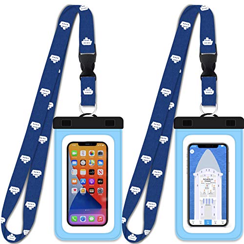 Cruise Lanyards Waterproof Cell Phone Pouch Dry Case with Touch Screen [2 Pack] Blue