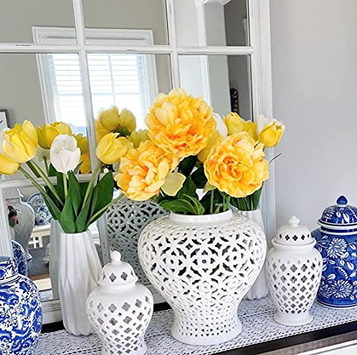 Galt International 19.5” Lattice Ginger Jar with Lid - Home Decor with Intricate Mediterranean Inspired Lattice Work - Living Room and Kitchen Decoration - 19.5” (White)