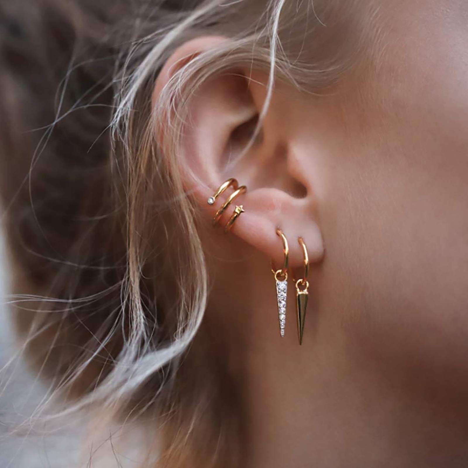 10Pcs Gold Ear Cuff Earrings Set for Women Daintily Cartilage Ear Cuff Non Piercing Adjustable Clip On Hoop Earrings