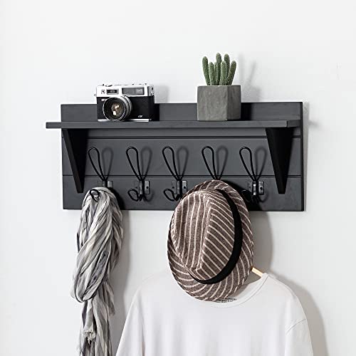 Zoopolyn Wall Shelf with Hooks Underneath 24ββ Long Wall Mounted Coat Rack with Shelf Coat Rack Wall Mount with Shelf Key Hooks for Wall Entryway Shelves for Wall 5 Triple Hooks Black