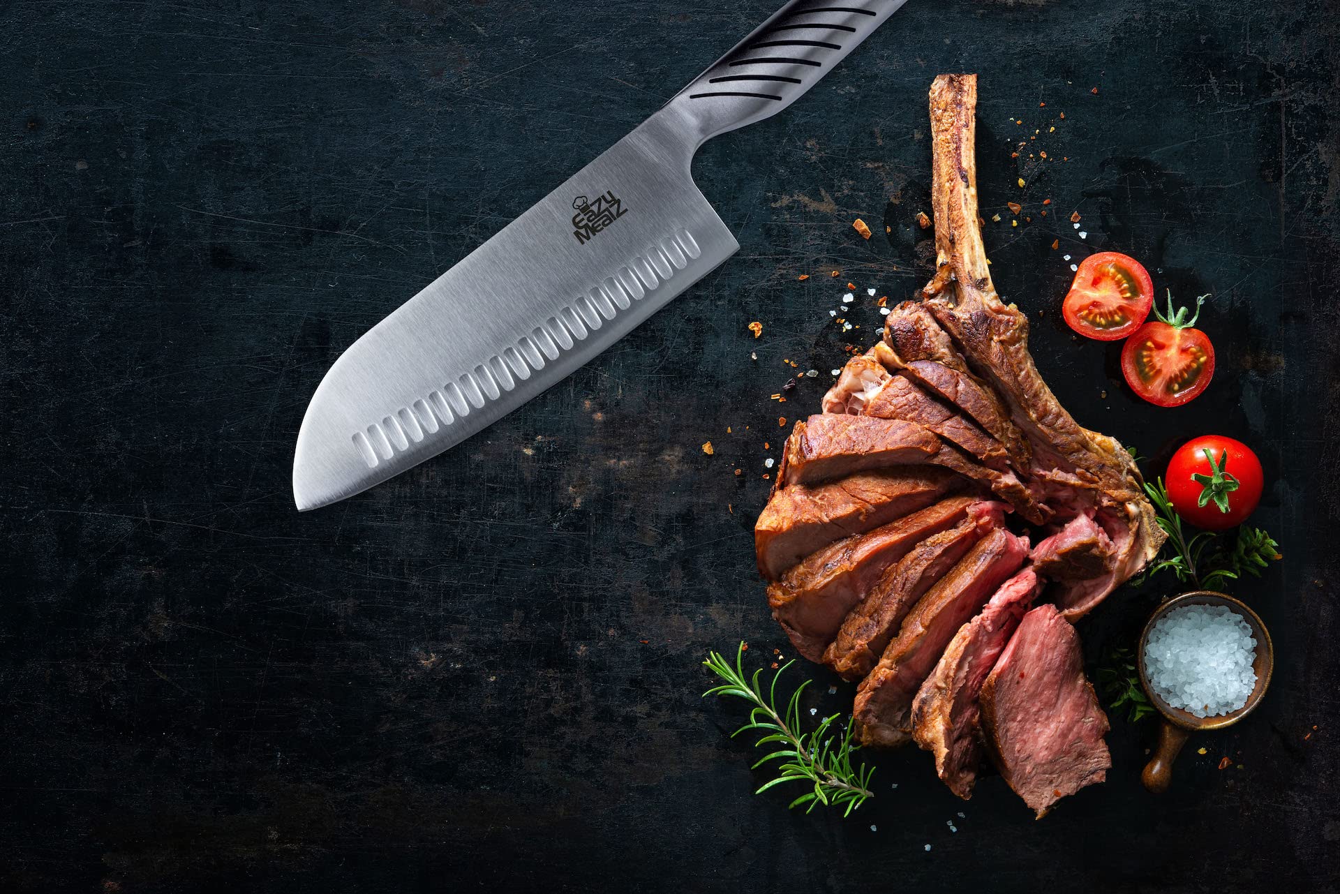 EaZy MealZ Super-Max Sharpness 2 Piece Knife Set | Stainless Steel | Non-Slip Comfort Grip | Professional Quality | All-Purpose | 7” Santoku & 4” Chef’s Knife