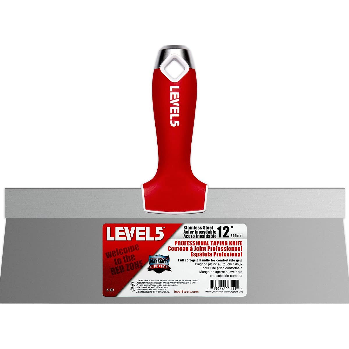 12" Soft-Grip Stainless Steel Taping Knife - LEVEL5 | Pro-Grade | Metal Hammer End | 5-137