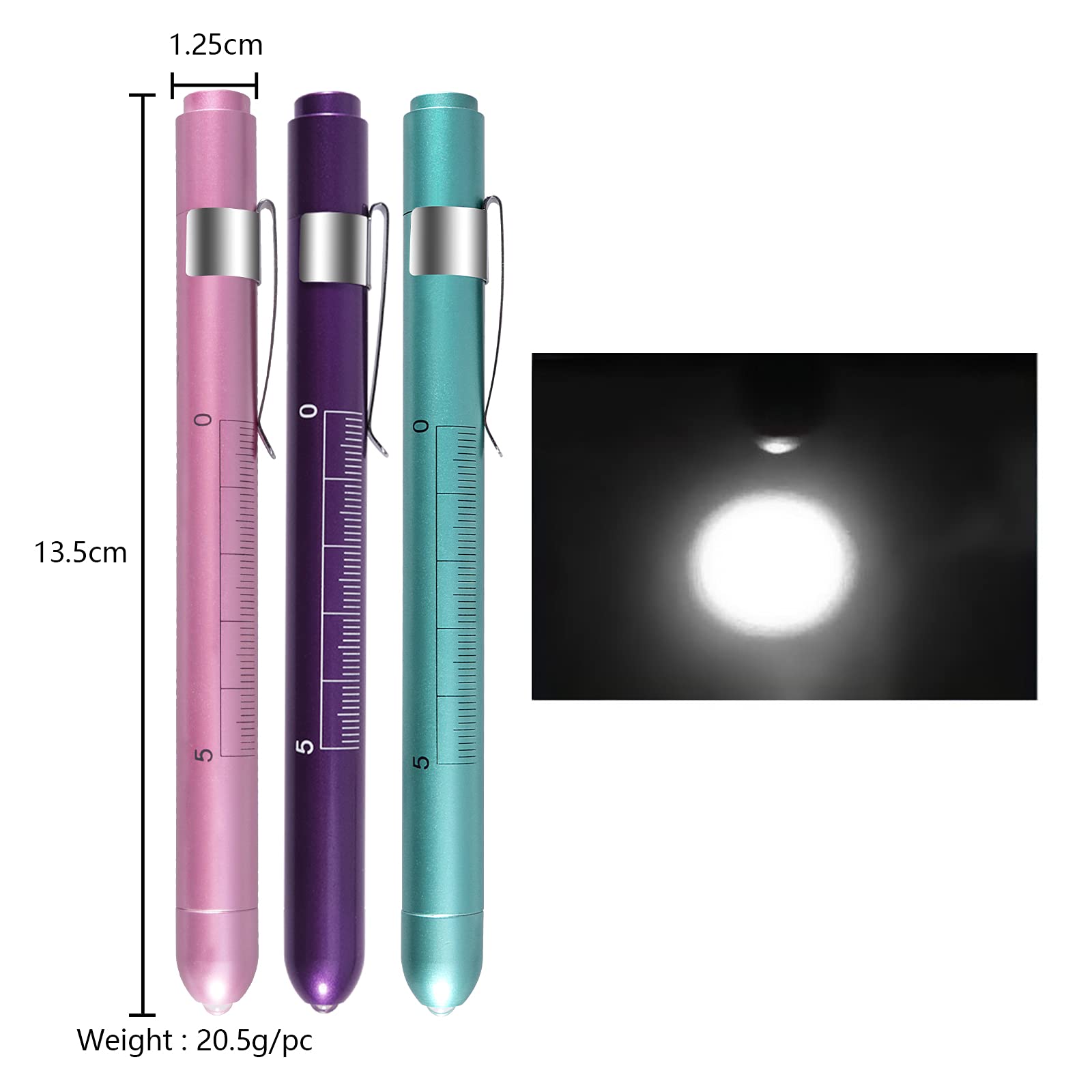 ALMOCN 3 Pack Pen Light,Nurse Medical Reusable LED Penlight White Light with Pupil Gauge and Ruler,Teal + Purple + Rose Gold