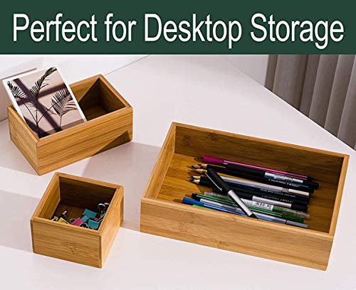 Lawei Set of 5 Bamboo Drawer Organizer Boxes, Desk Storage Box Kit, Drawer Storage Containers Tray Bins for Office, Kitchen, Bedroom, Children Room, Craft, Sewing