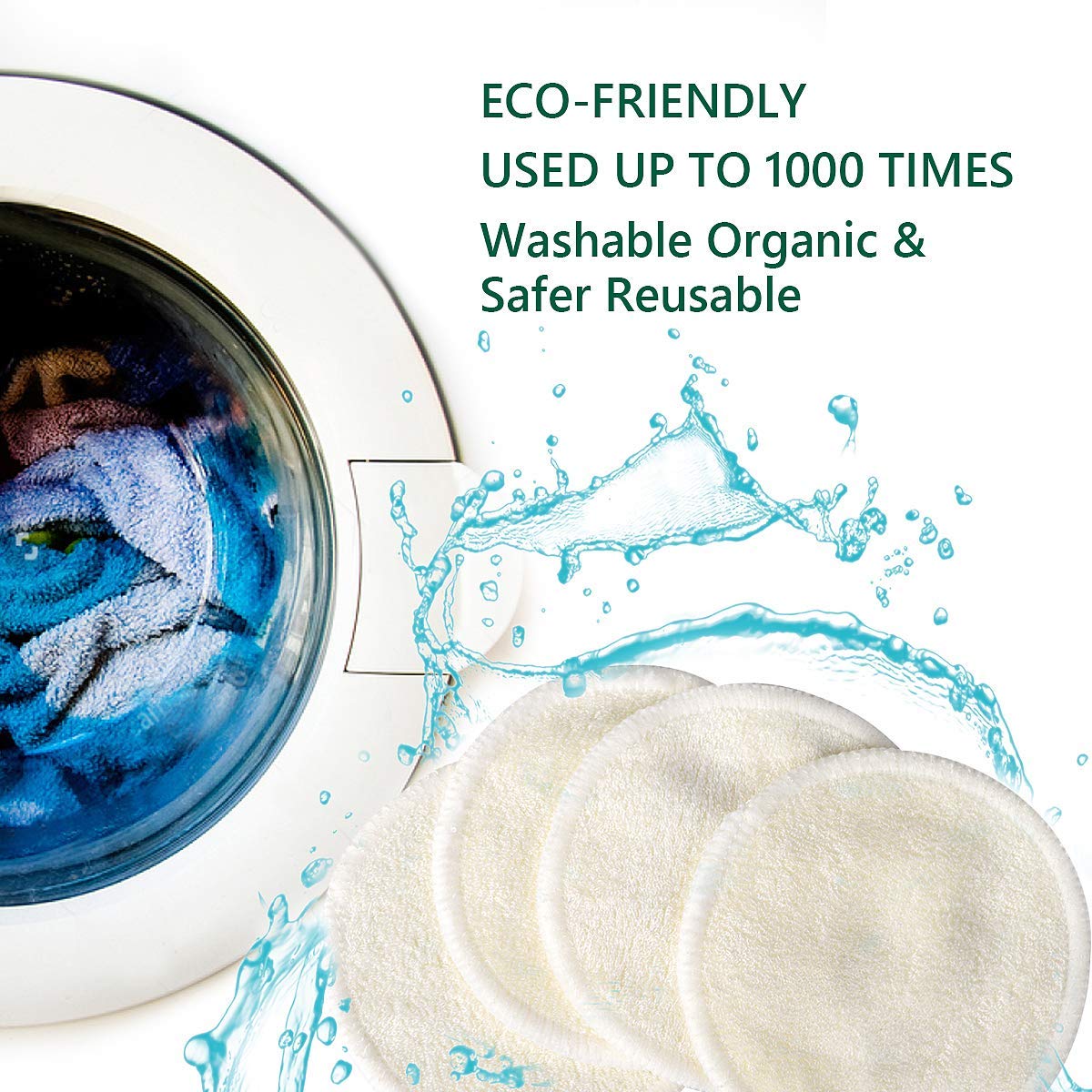 20 Packs Organic Reusable Makeup Remover Pads, Washable Bamboo Cotton Rounds for All Skin Types with Cotton Laundry Bag