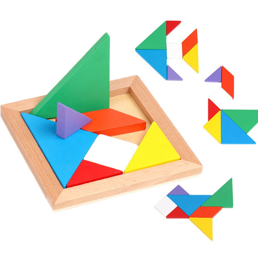 3 otters Wooden Tangrams Puzzles, 4 Pack Educational Tangrams Shapes Puzzle Toys for Kids Christmas Stocking Stuffers, STEM Montessori Wood Toy, Brain Logic Blocks