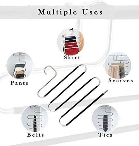 devesanter Pants Hangers Space Save Non-Slip 6 Pack S-Shape Trousers Hangers Stainless Steel Clothes Hangers Closet Storage Organizer for Pants Jeans Scarf Hanging Black