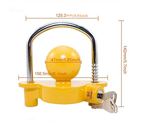 DEF Coupler Lock Hitch Trailer Lock with 2 Keys Heavy-Duty Steel Fits 1-7/8" 2" and 2-5/16" Replaces#72783 Yellow and Chrome
