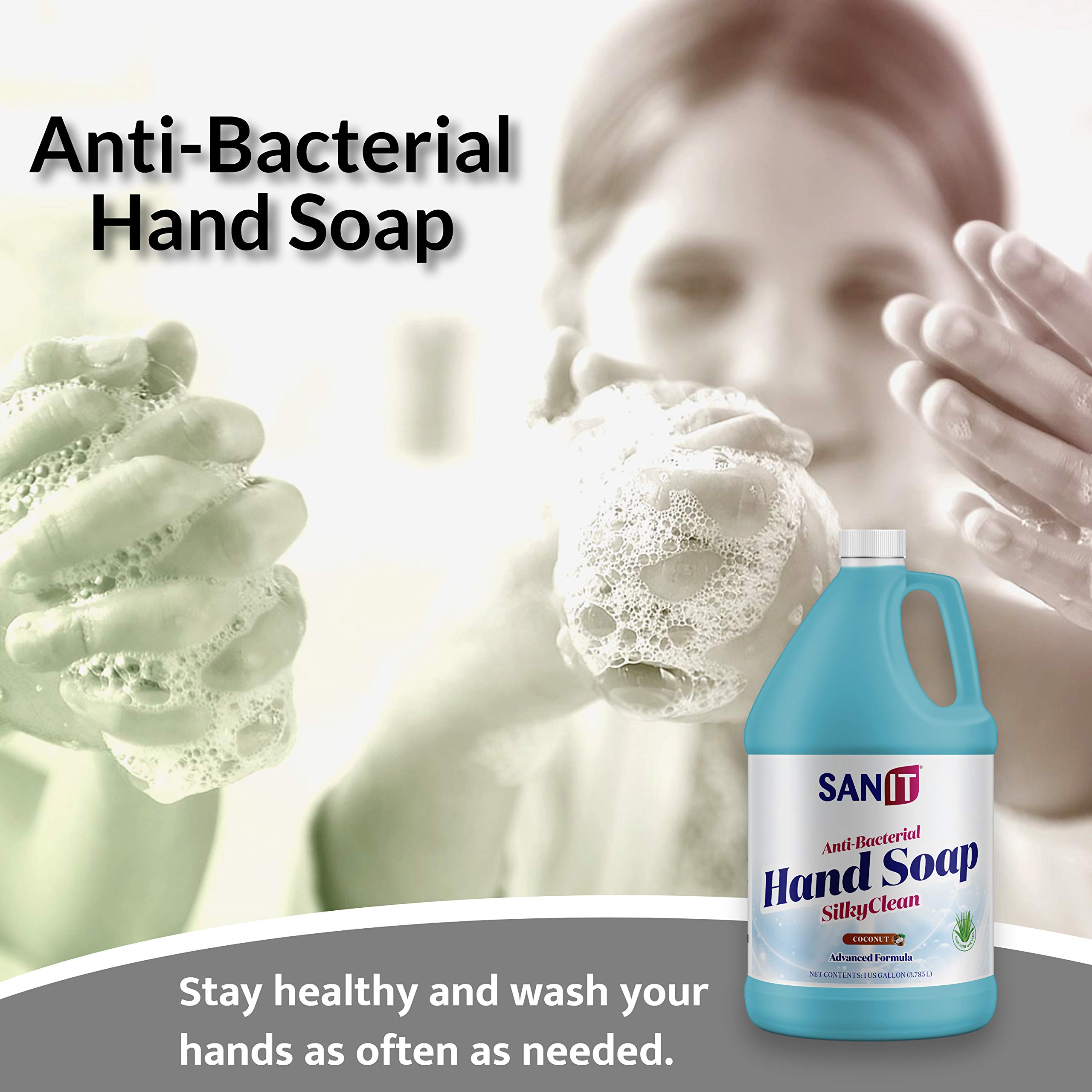 Sanit Silky Clean Antibacterial Liquid Gel Hand Soap Refill - Advanced Formula with Coconut Oil and Aloe Vera - All Natural Moisturizing Hand Wash - Made in USA, Coconut, 1 Gallon