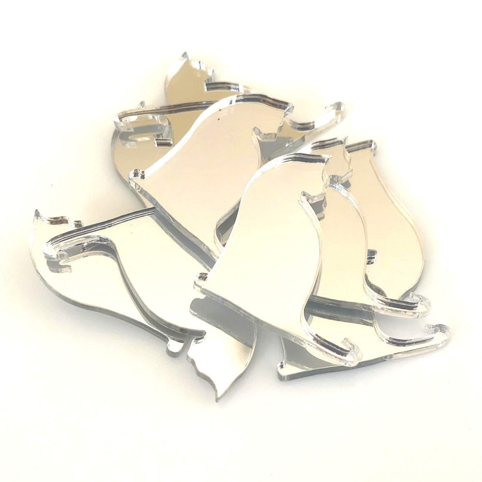 Super Cool Creations Cat Sitting Shaped Crafting Mirrors, Set of 10, Many Colours, Shatterproof Acrylic, Light Grey, Pack of 10 x 9cm
