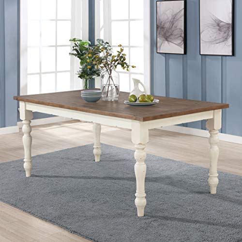 Roundhill Furniture Prato 7-Piece Dining Table Set with Cross Back Chairs, Antique White and Distressed Oak