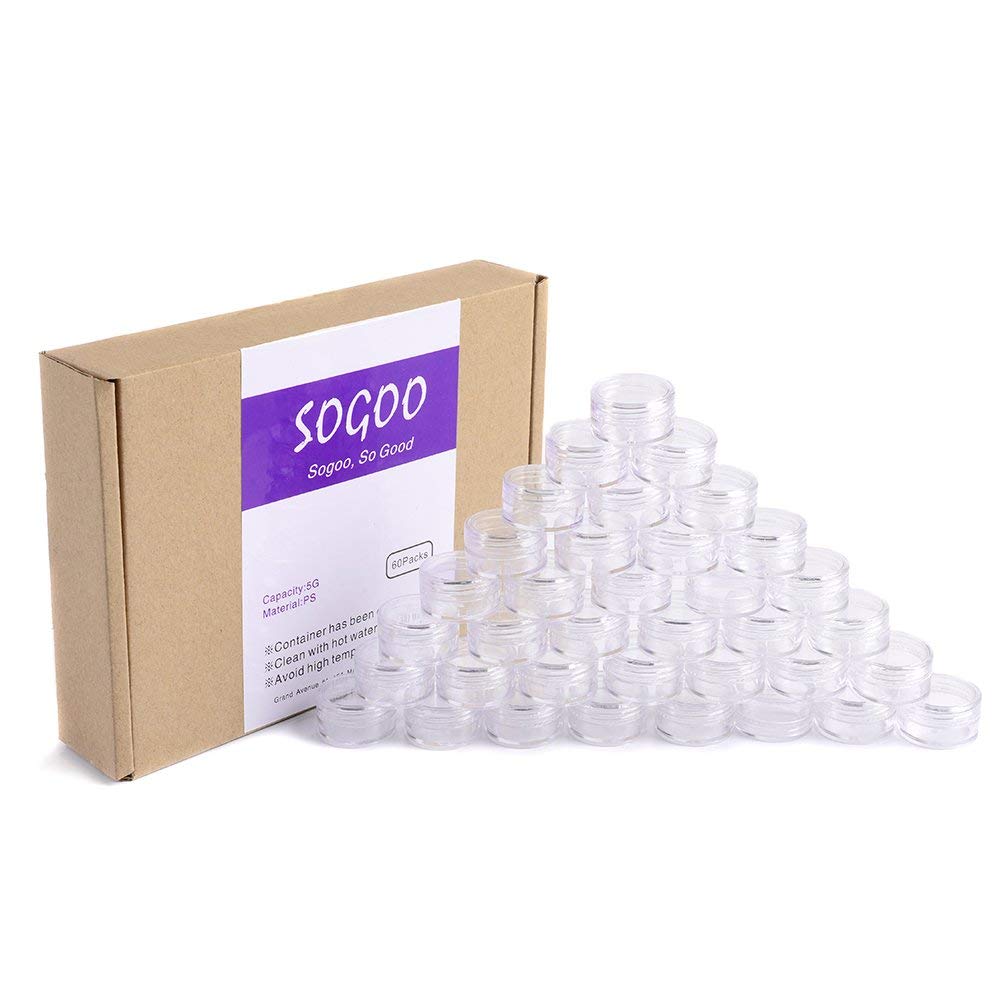 120 PCs 5 Gram Empty Plastic Cosmetic Samples Container for Make Up, Eye Shadow, Nails, Powder, Gems, Beads, Jewelry, Cream Small Clear Pot Jars with Lid