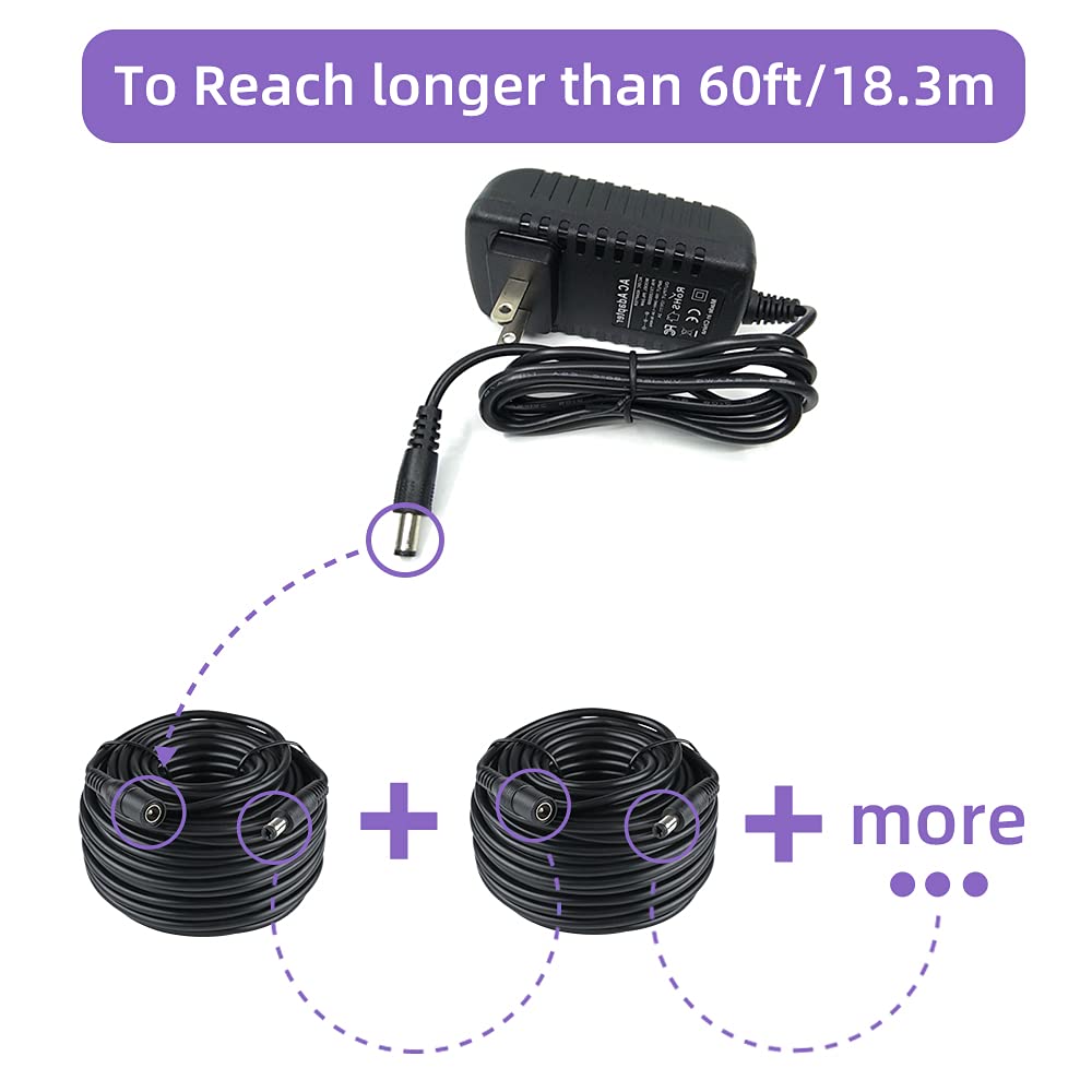 Sqlszt DC Power Adapter Extension Cable 100 feet 12V Power Adapter Extension Cable 2.1mm x 5.5mm Compatible with DC Adapter Cord Fit for CCTV Security Camera Wireless IP Camera Standalone DVR Black