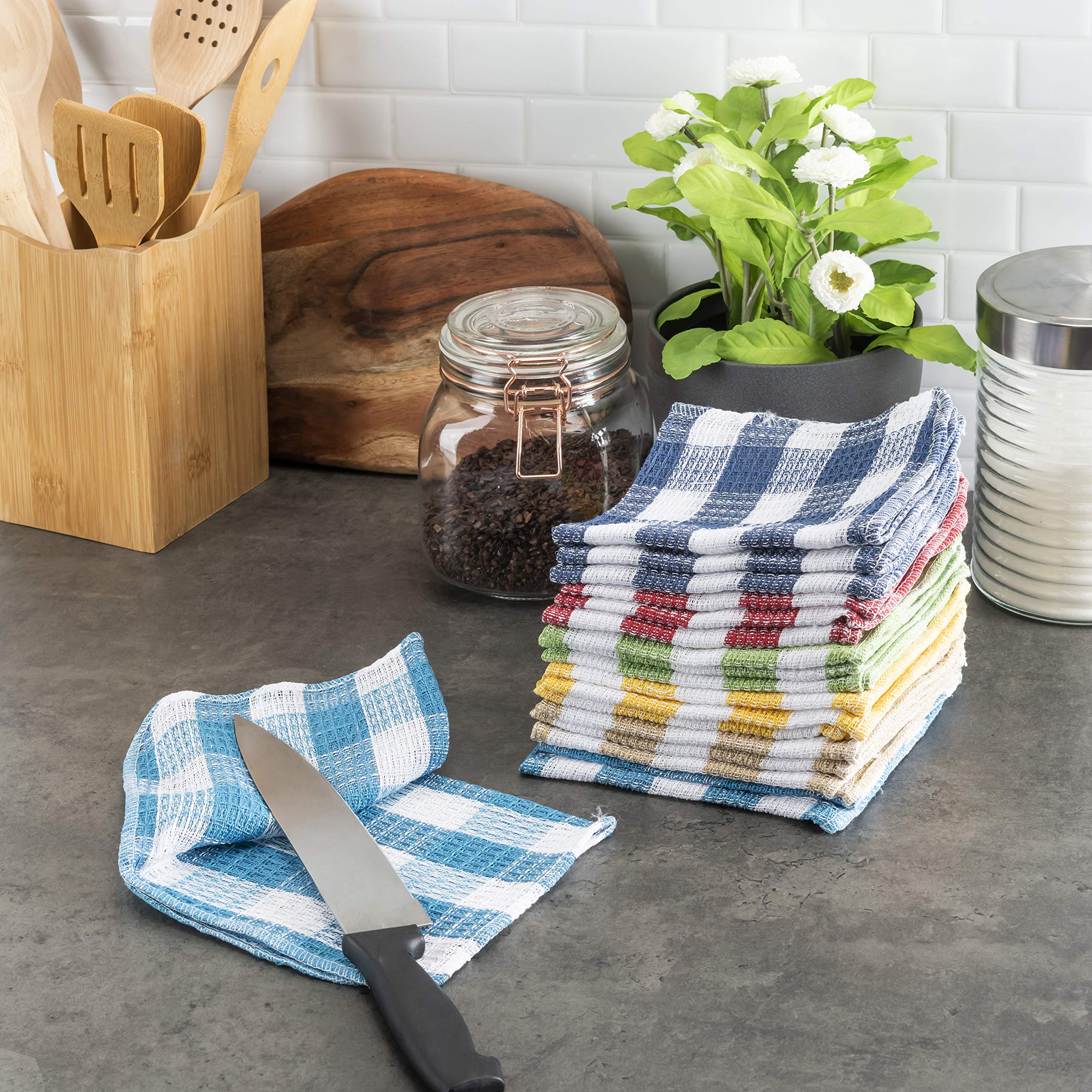 American Linen 18 Cotton Kitchen Dish Cloths Value Pack– Vibrant, Reusable and Washable Dish Cloths -18-Pack Set Quality Hand Cloths 12x12 inches Waffle Weave Total Weight 400 Grams