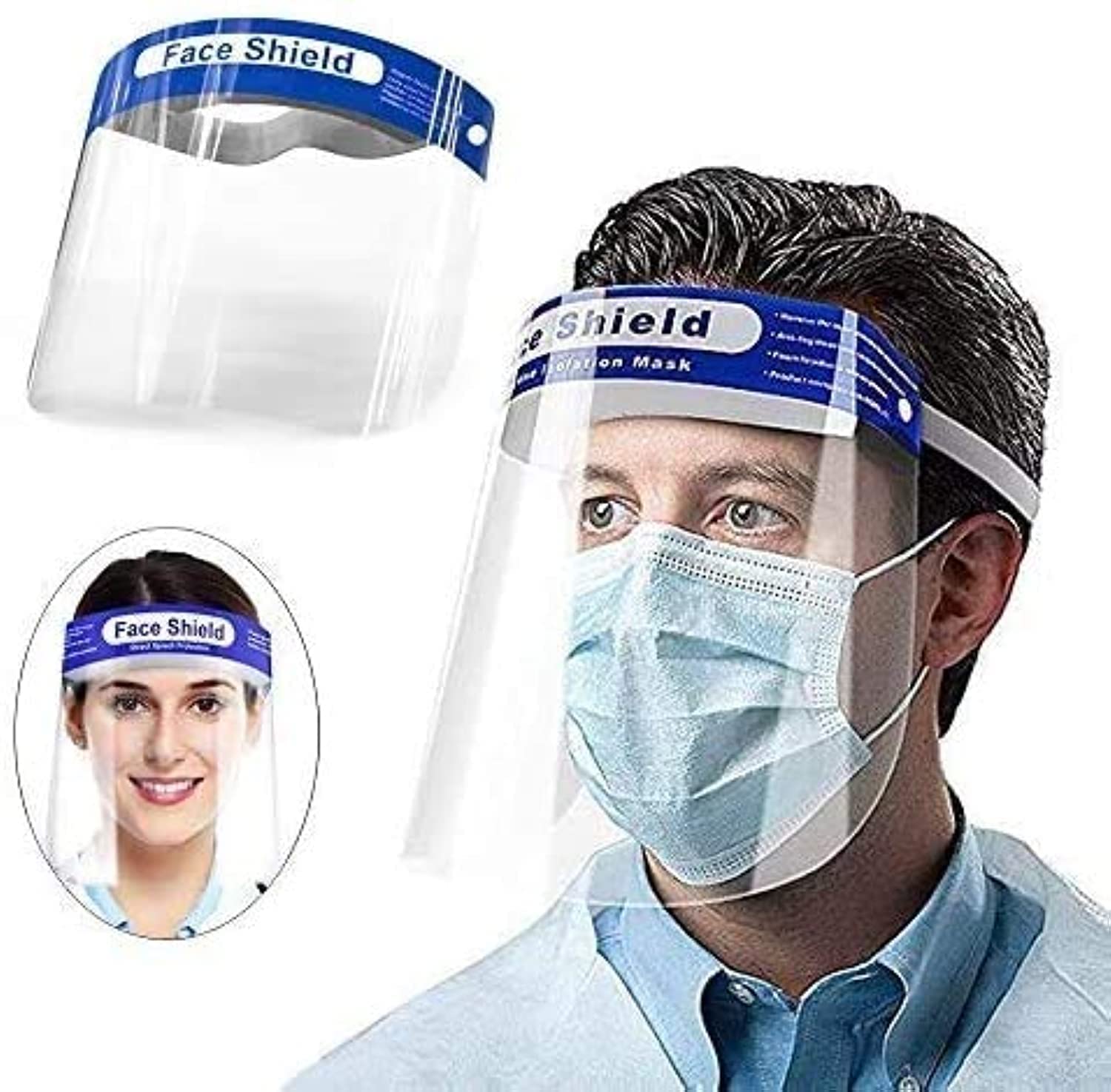 10 Pack Safety Face Shield, All-Round Protection Headband with Clear Anti-Fog Lens, Lightweight Transparent Shield with Stretchy Elastic Band (10)