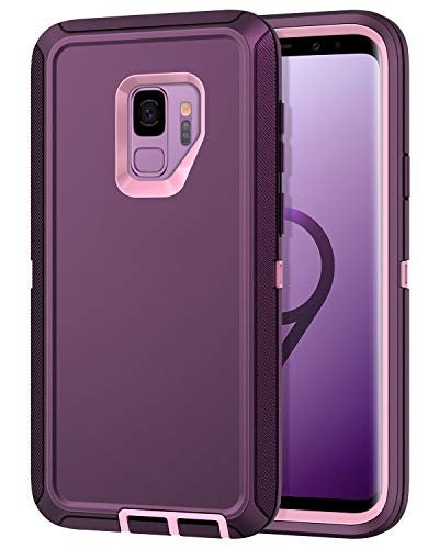 I-HONVA for Galaxy S9 Case Shockproof Dust/Drop Proof 3-Layer Full Body Protection [Without Screen Protector] Rugged Heavy Duty Durable Cover Case for Samsung Galaxy S9, Purple/Pink