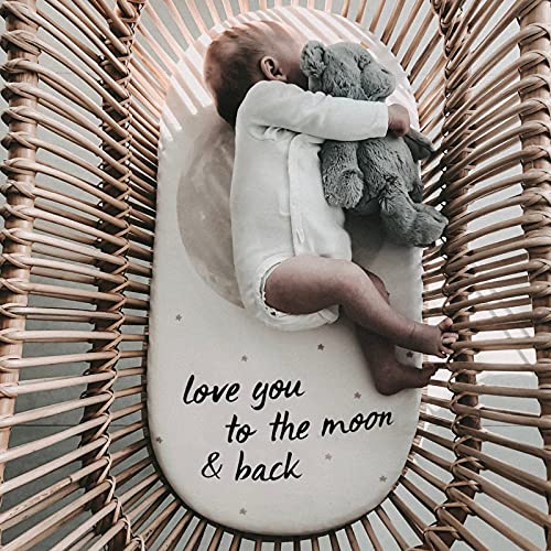 Baby Jersey Cotton Bassinet Sheets for Boy and Girl, Ultra Soft Baby Bedside Sleeper Cover, Universal Sheet Set for Rectangle, Oval, or Hourglass Bassinet Mattress (Moon/Leaf)