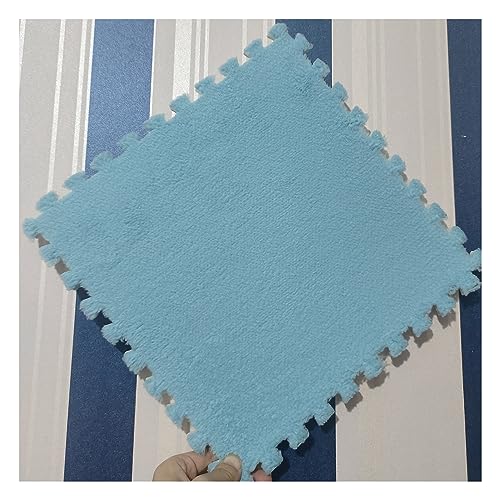10pcs Plush Foam Floor Tiles, Square Foam Interlocking Carpet Tiles, 11.8x11.8 Inch Splicing Carpet Tiles Puzzle Play Mats for Floor for Bedroom(Color:Blue)