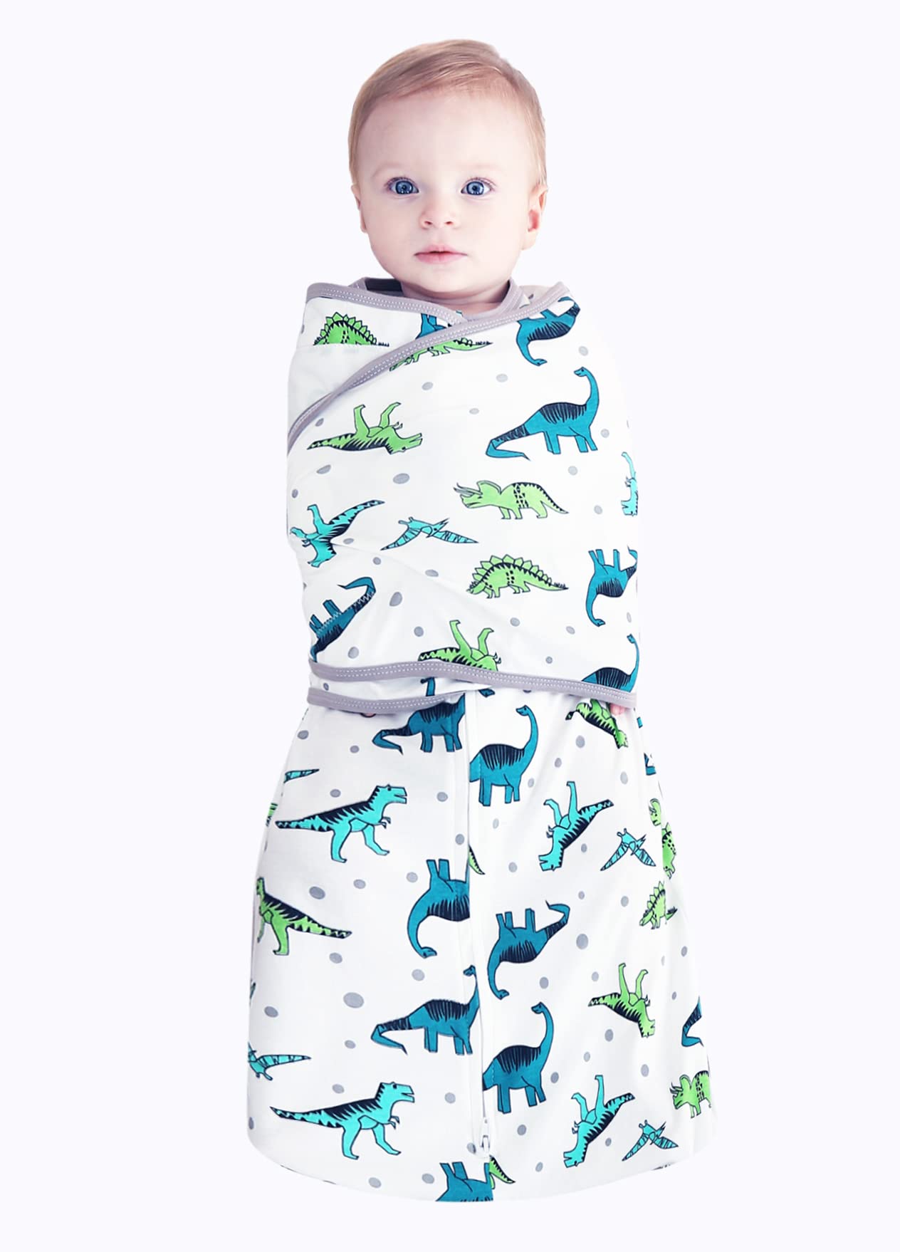 AugTwig Baby Sleepsack Swaddle 3-Way Adjustable Wearable Blanket Boy and Girl,100% Cotton,6-12 Months(Green Dinosaur)