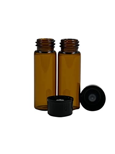 144 PCS, 15mm X 45mm [1 Dram, 4ml] Amber Glass Vials with Plastic Cone Liner Cap