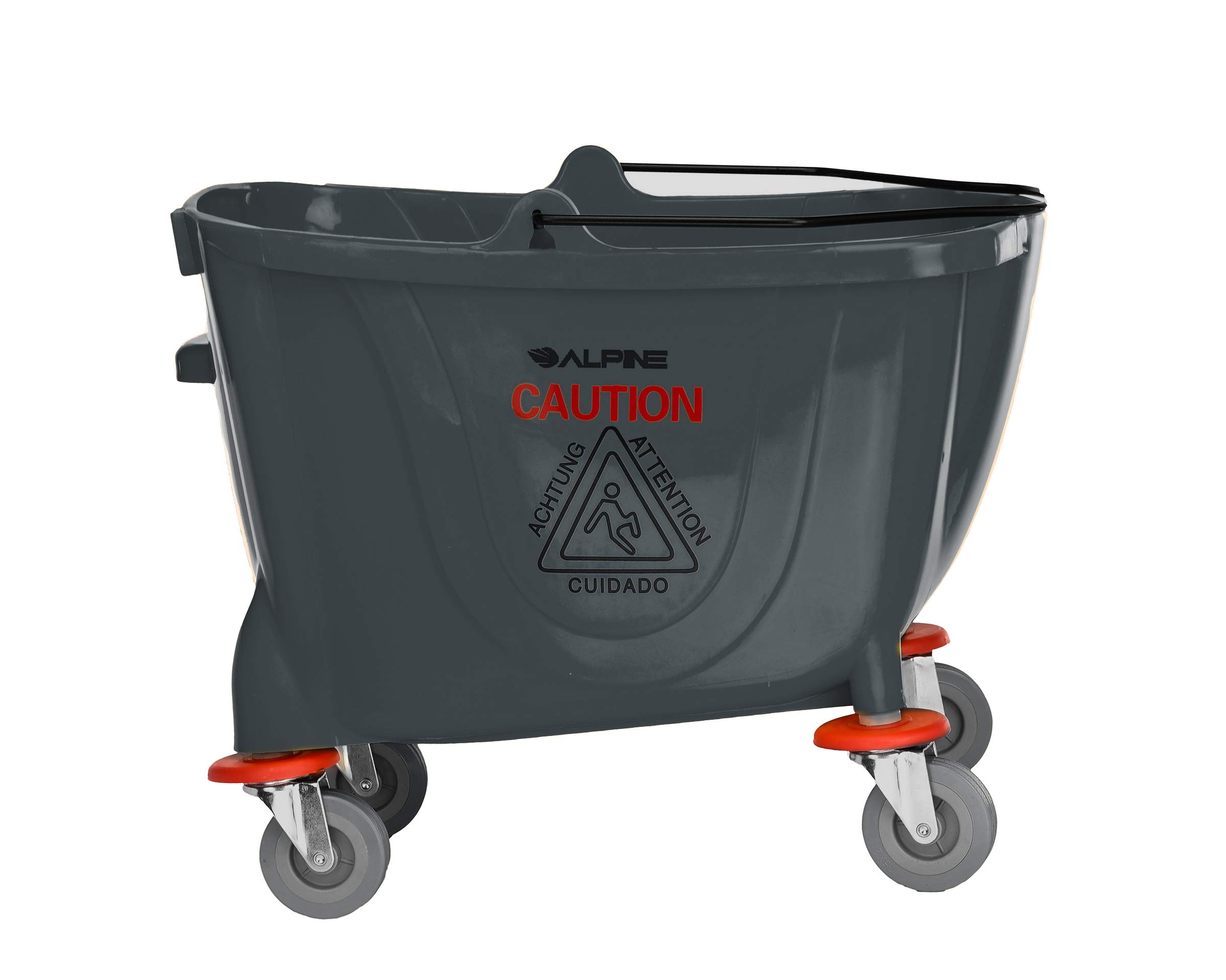 Alpine Industries 36 Quart Heavy Duty Mop Bucket with Removable Side Wringer, Rounded Front Lip, and Non Marking Wheels, Gray,ALP462-GRY