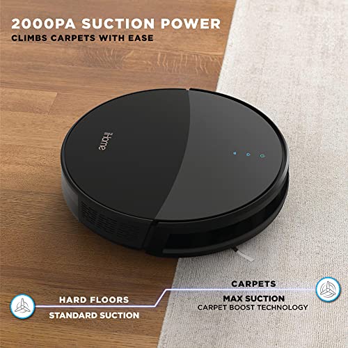 iHome AutoVac Eclipse, Robot Vacuum Cleaner, Self Charging Vacuum Robot, Mopping Function, 2,000 PA Suction, APP Control, Mapping Technology, Set Schedules, Ideal for Pet Hair, Carpets & Hard Floors