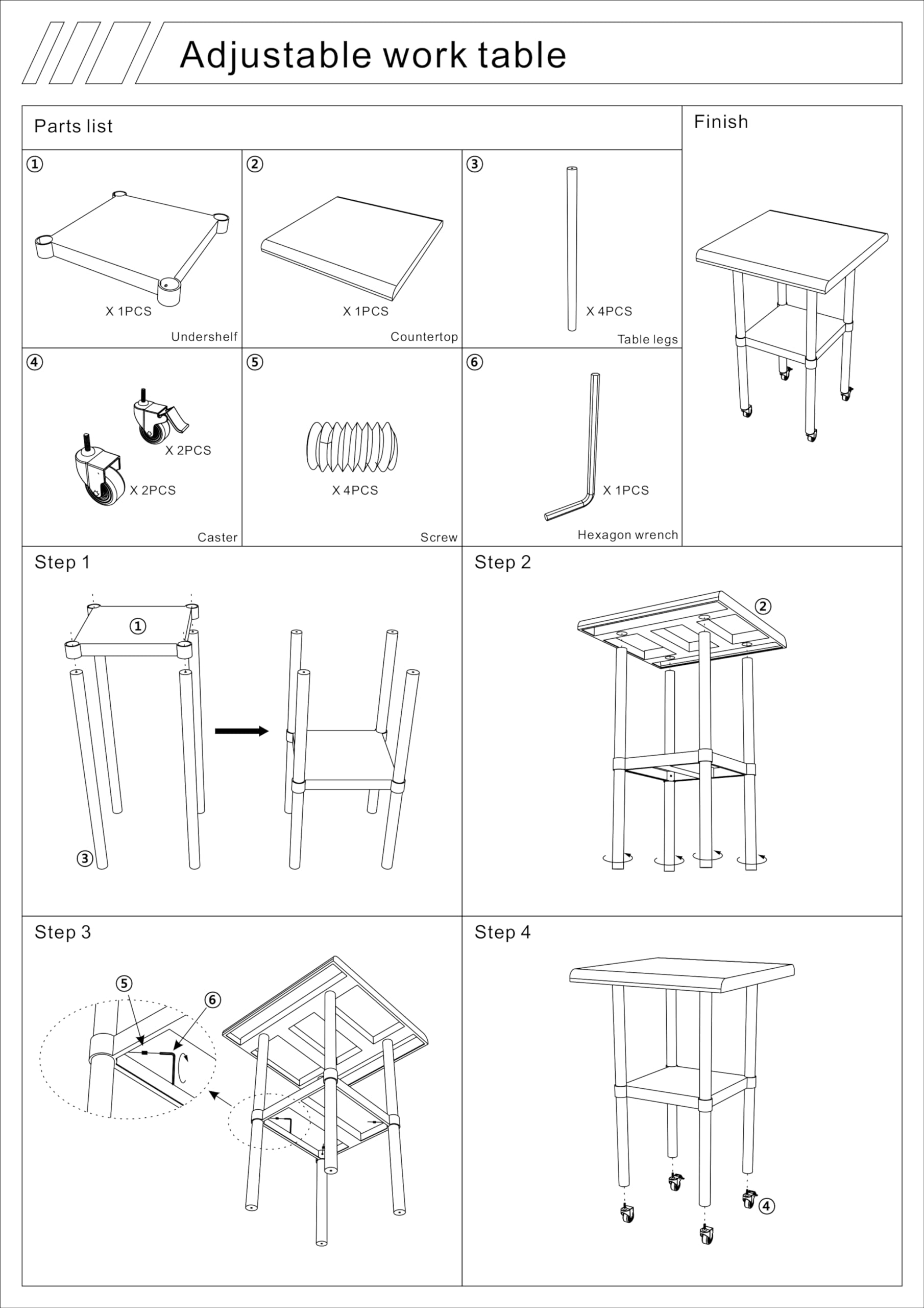 tonchean 24 × 24 × 36in Stainless Steel Workbench with Wheels, NSF Heavy Duty Commercial Workbench with Adjustable Shelves and Caster Brake Cart for Commercial Kitchen, Hotel, Laundry, Storage, Home
