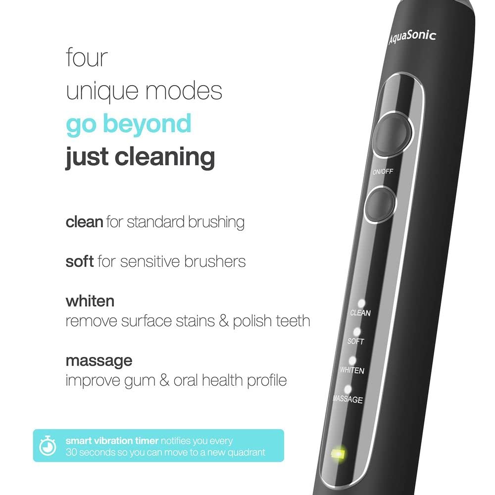 Aquasonic Black Series PRO – Ultra Whitening Toothbrush w UV Sanitizing Base – 5 Modes & Smart Timers – Premium Travel Case – Electric Toothbrush – ADA Approved Toothbrush
