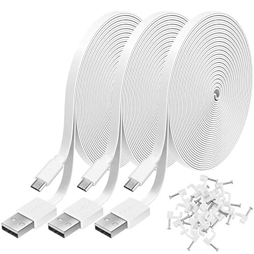 3 Pack 26FT Power Extension Cable Works for Wyze Cam V4/V3,WyzeCam,WyzeCam Pan,WYZE Cam OG,KasaCam Indoor,NestCam Indoor,Blink,Cloud Cam,USB to Micro USB Durable Charging Cord for Security Camera