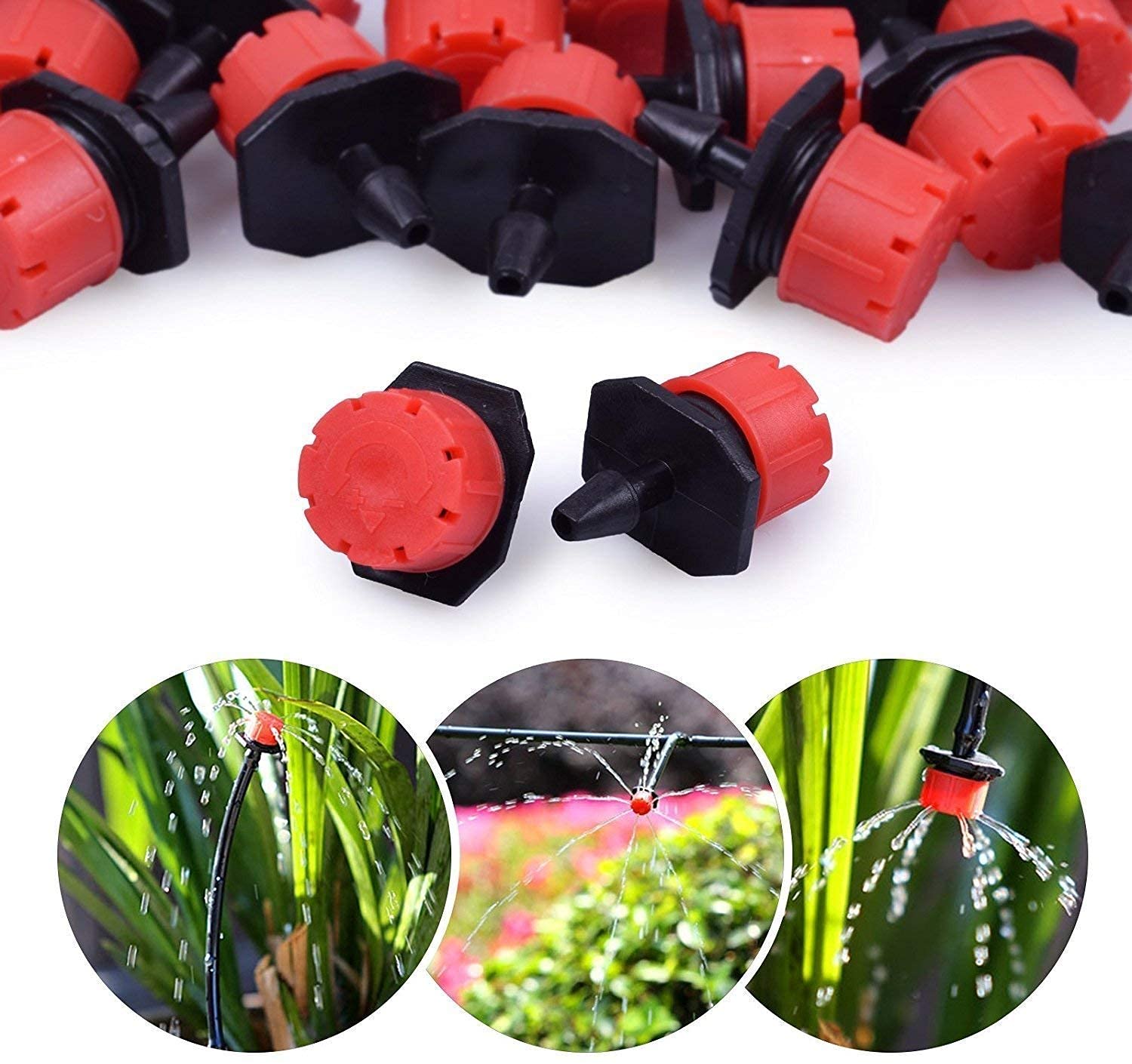 MSDADA Garden 50Ft Automatic Drip Irrigation Kits, 1/4" Blank Distribution Plant Watering Irrigation Kit Accessories Include Adjustable Nozzles, Cooling Irrigation System for Garden (Red)