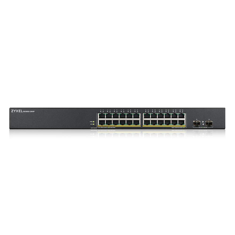 Zyxel 24 Port PoE Switch Gigabit Ethernet Smart- Managed, with 24x PoE+ @ 170W, 2x SFP, Rackmount, Limited Lifetime Protection (GS1900 - 24HPV2)