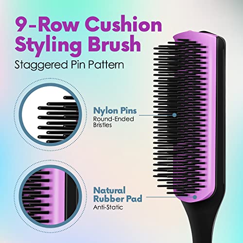 Alpree Classic Styling Hair Brush 9 Row - For Natural, Thick, Curly Hair | Classic Nylon Bristle Styling & Detangler, Great For Creating Ringlets, For Separating, Shaping & Defining Curls -