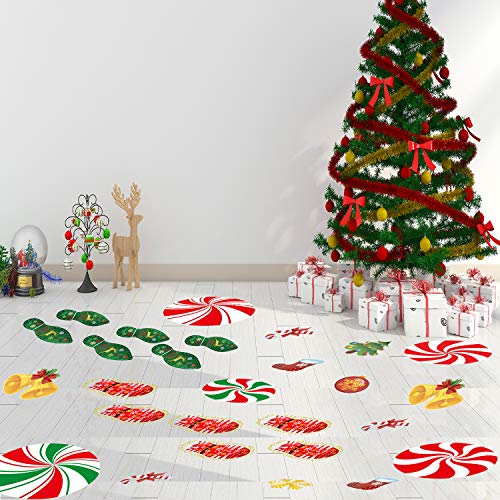 156PCS Christmas Peppermint Floor Decals Footprints Stickers for Christmas Candy Party Decoration Xmas Party Decor Supplies, 12 Sheets