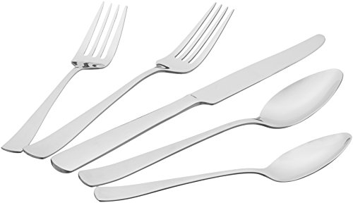 Amazon Basics 18-Piece Kitchen Dinnerware Set, Plates, Dishes, Bowls, Service for 6 - White & 20-Piece Stainless Steel Flatware Set with Square Edge, Service for 4
