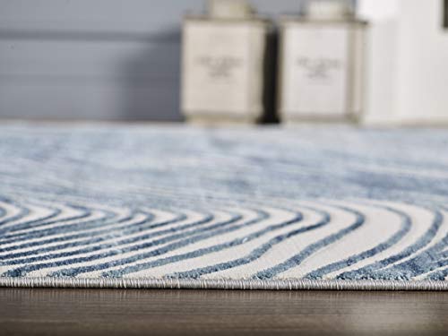 Abani Rugs Contemporary Wave Print 4' x 6' Rectangle Area Rug, Vista Collection - Modern Blue & White Turkish Accent Rug
