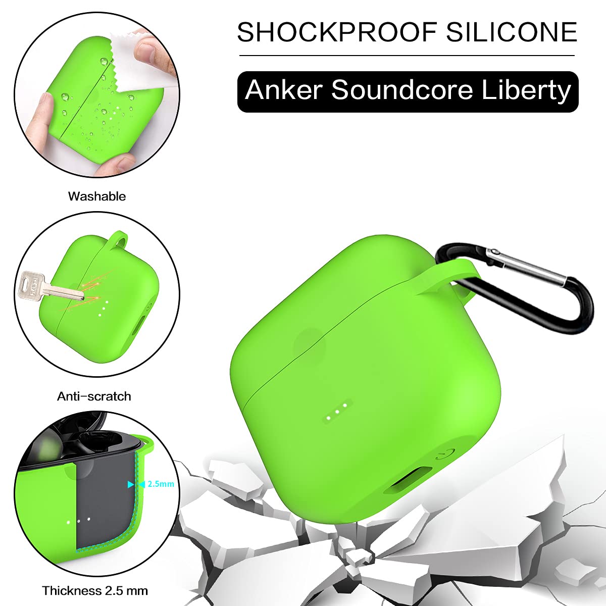 Alquar for Anker Soundcore Liberty Air 2 Case Cover, Silicone Anti-Dust/Scratchproof/Protective Skin Case for Soundcore Liberty Air 2 Wireless Earbuds with Keychain [Front LED Visible] (Green)