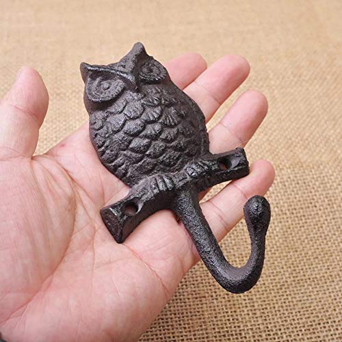 Lemonadeus Metal Wall Mount Hook Leash Holder Coat Hat Hanger Cast Iron Garden Hook with Screws (owl Hook (Set of 3))