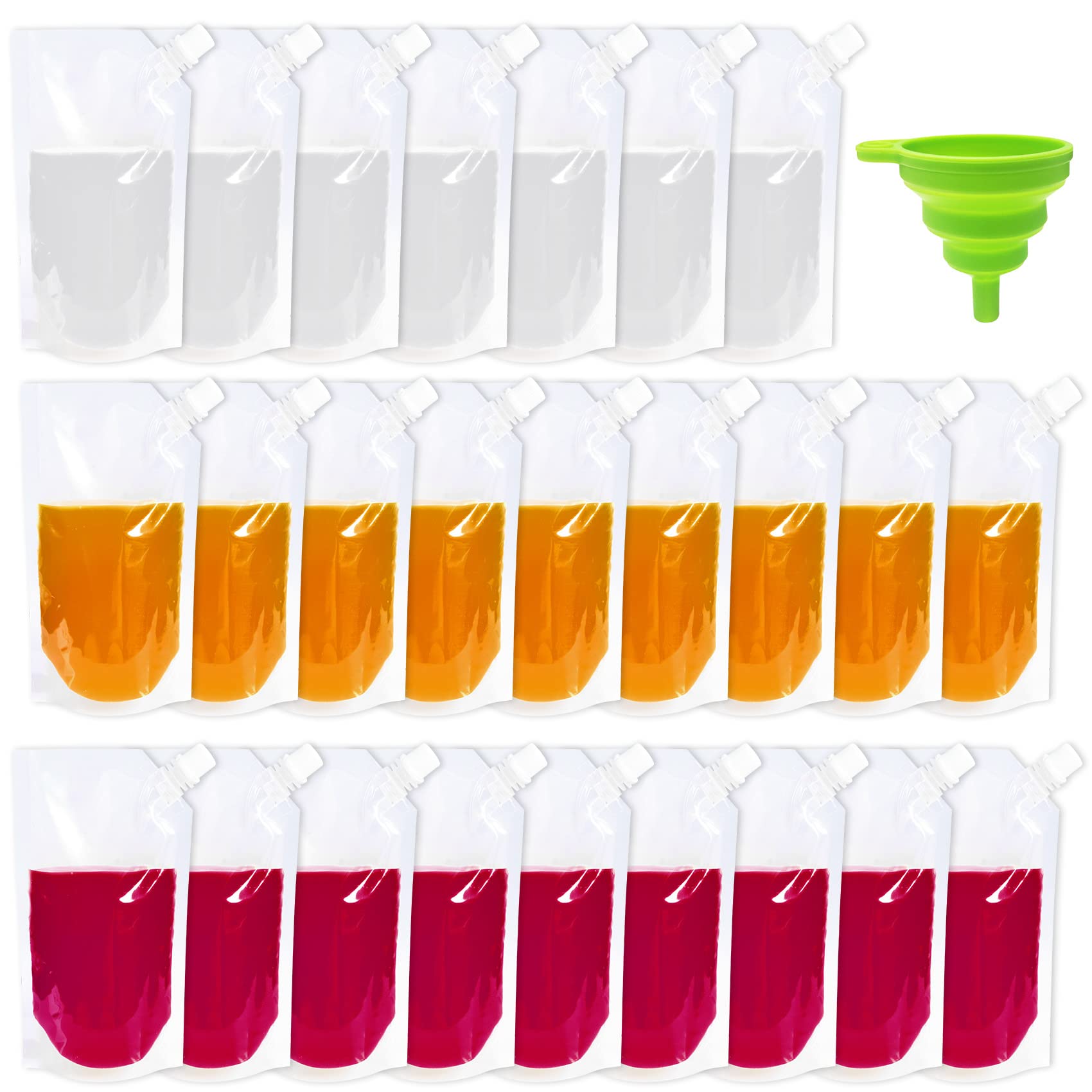 10 Pcs Plastic Flask, Reusable Juice Pouches for Adults, Plastic Flasks Bags with Funnel for Travel, Party (10x16oz)