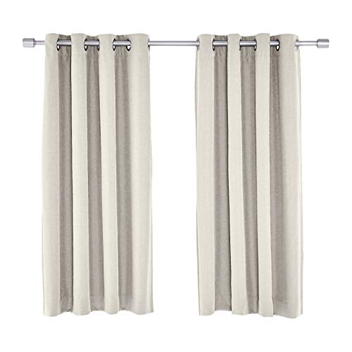 Amazon Basics 100% Blackout Textured Linen Window Panel with Grommets and Thermal Insulated, Noise Reducing Blackout Liner - 52" x 63", Ivory