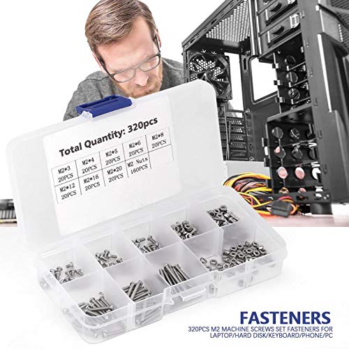 320Pcs/Set M2 Machine Screws Set Screws & Bolts Fasteners for Laptop/Phone/PC Repair Tools Kit Stainless Steel SCRW-229010