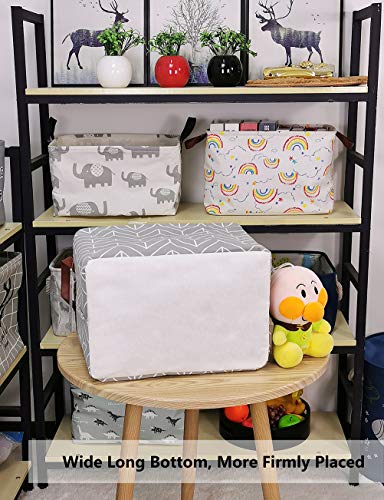 QUEENLALA Rectangular Laundry Hamper/Foldable Nursery Laundry Basket for Organizing/Storage Bin Baskets/Children Toy Office Bedroom/Toy Bin Closet Shelf Baskets(Rec-Grey Wheat)