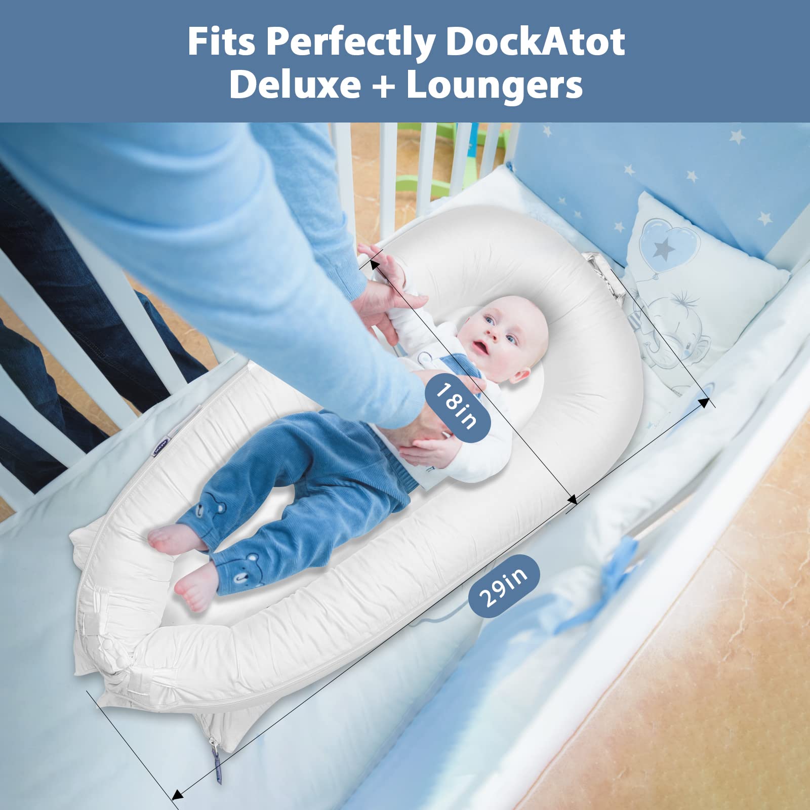 Baby Nest Cover for Dockatot Deluxe+ Docks | MEXXI 100% Hypoallergenic Cotton Newborn Lounger Cover | (Cover Only) (White)