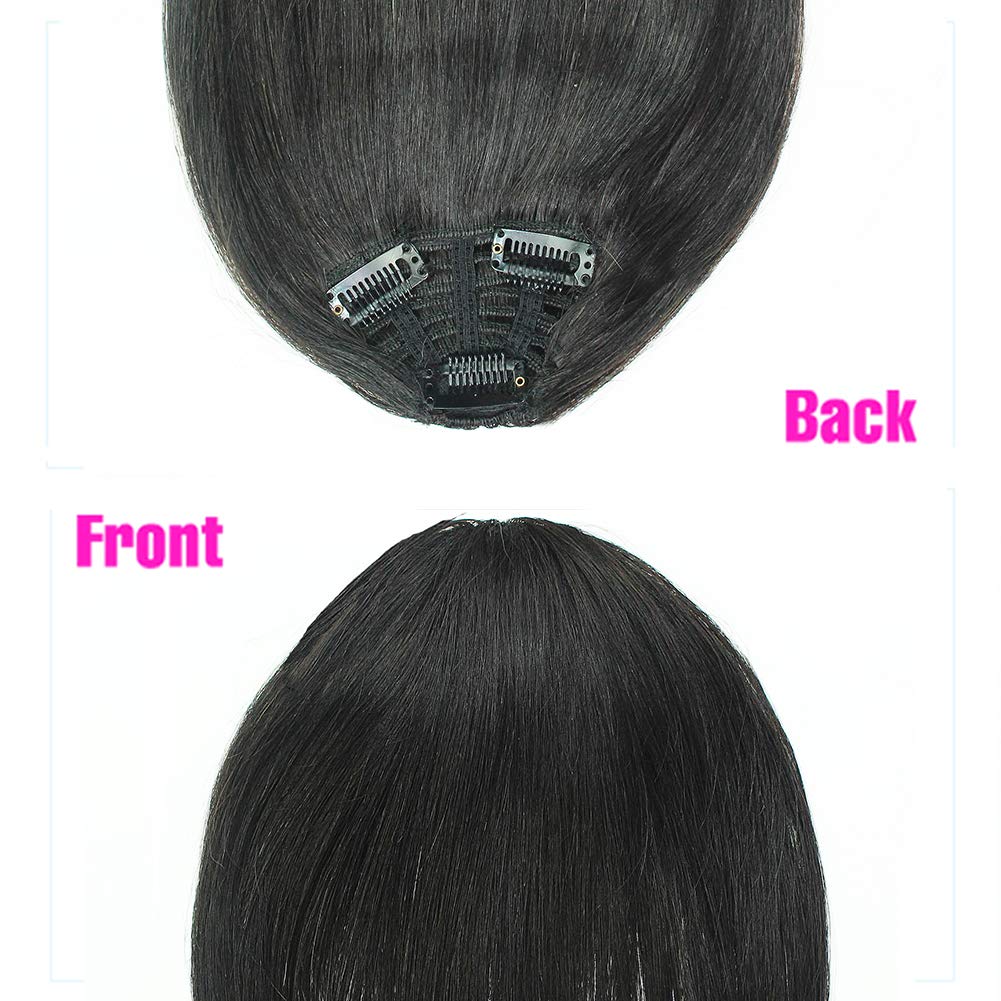 Clip in Bangs Natural Black Bangs Clip in Fringe Hair Extensions Remy Human Hair with Temples Natural Color for Women