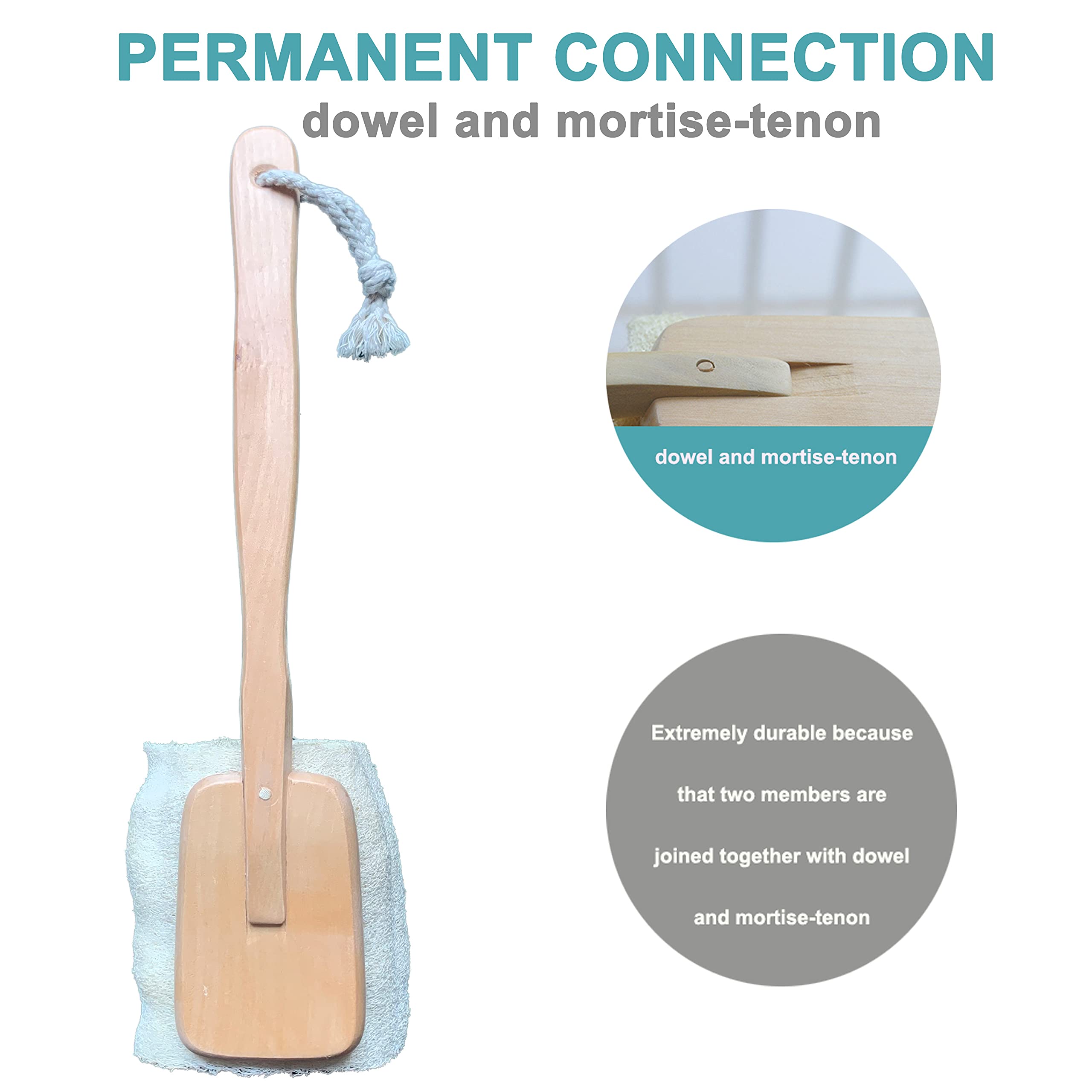3 Pack Natural Exfoliating Loofah luffa loofa Bath Brush On a Stick - with Long Wooden Handle Back Brush for Men & Women - Shower Sponge Body Back Scrubber