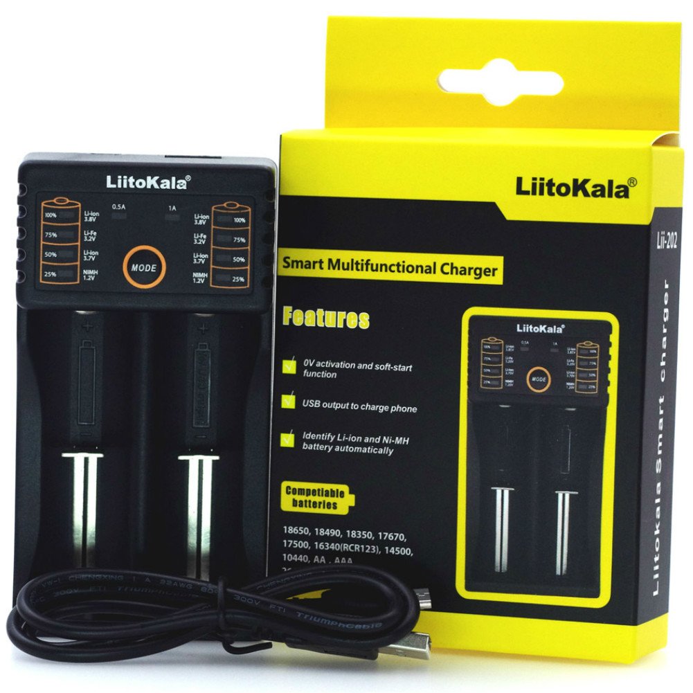 2-Bay USB Smart 18650 Battery Charger,Smart Multifunctional Battery Charger for 18650 26650 14500 16340 10440 RCR123,3.2V LiFePO4,1.2V Ni-MH Ni-Cd AA with 2 LED Indicators