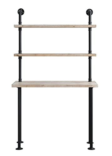 4D Concepts Philip Desk, Washed Fir Wood with black metal piping