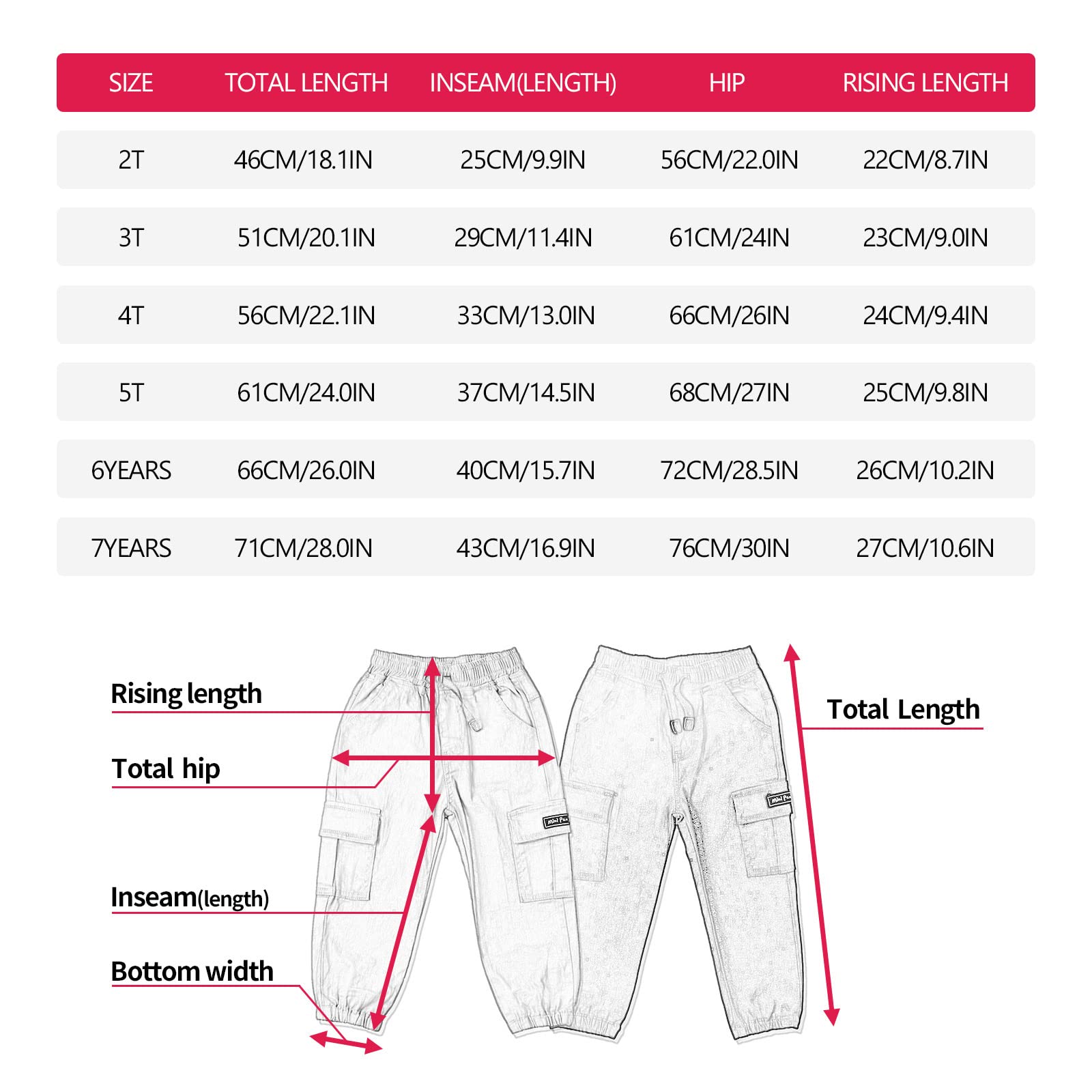 MINI PANDA Toddler Boy Pants, Little Boys 2-Pack Pull On Pants (Black+Red, 4T)