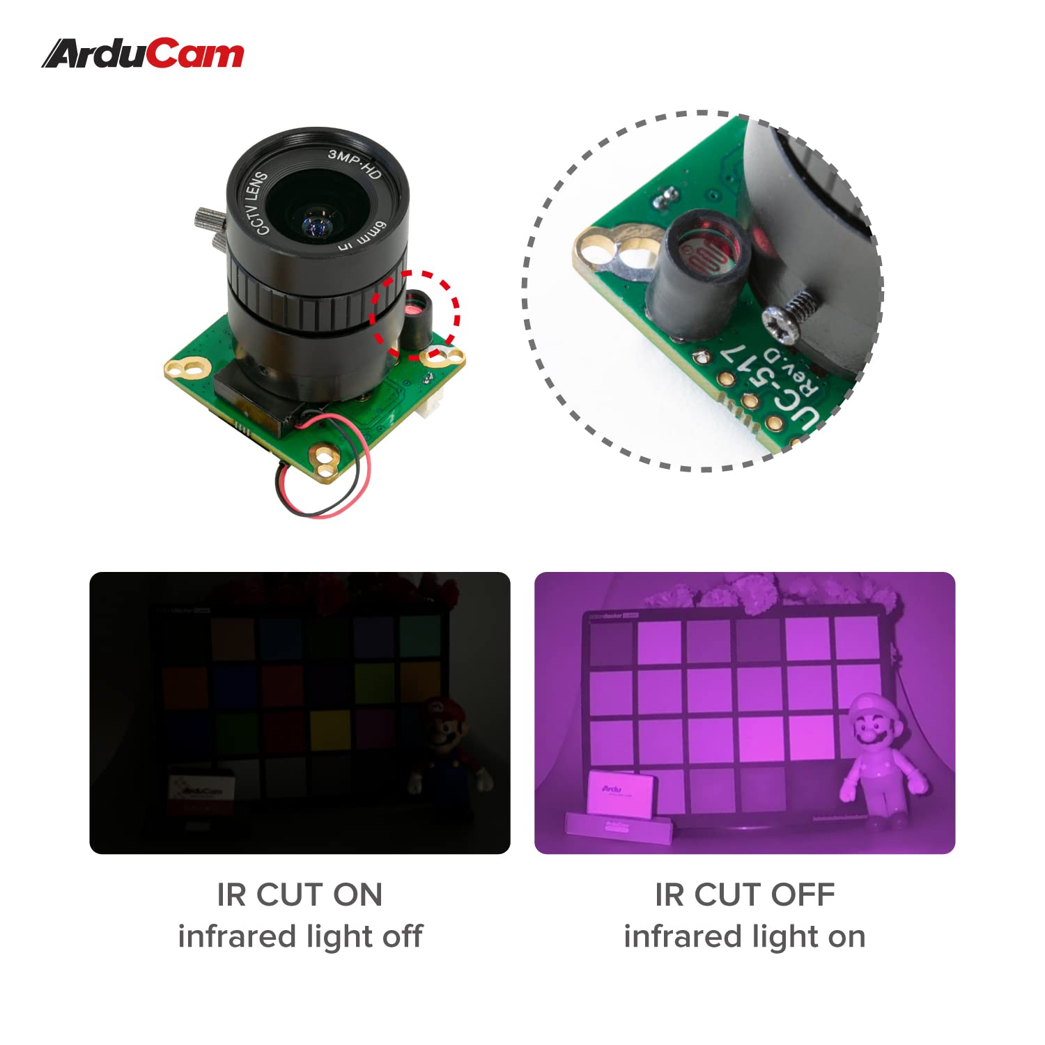 Arducam Day and Night Vision IMX477 HQ Camera for Jetson Orin NX/AGX Orin, 12MP Automatic IR-Cut Switching for All-Day Image